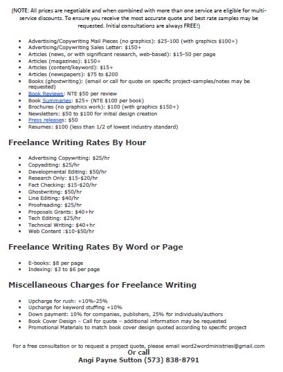 Rate Sheet – Word 2 Word Writing Services